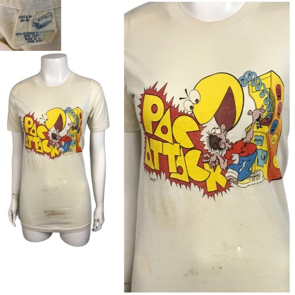 Sneakers | Tops | 98s Pac Man Attack Video Game T Shirt Single Stitch ...
